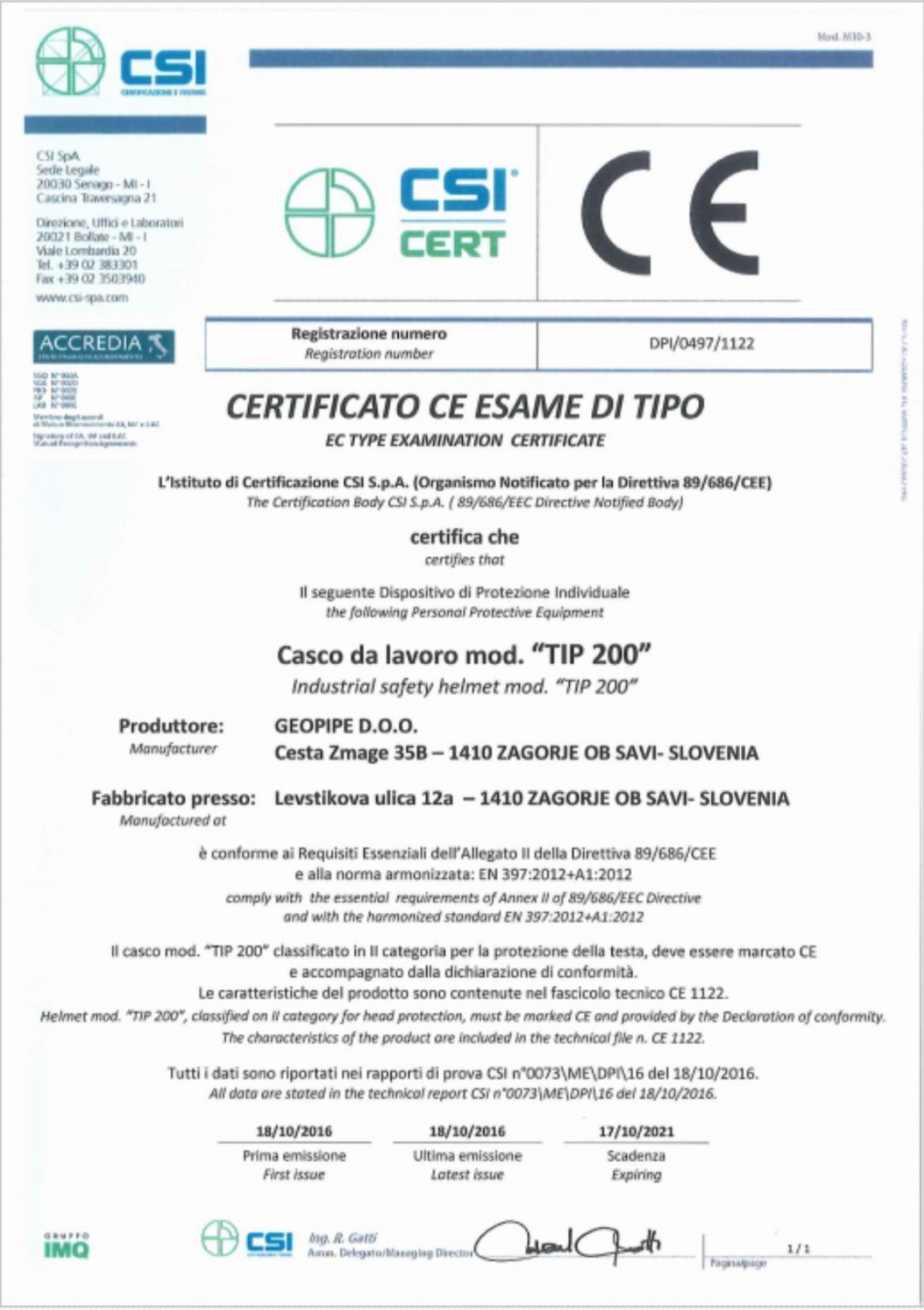 CERTIFICATES | Protective equipment
